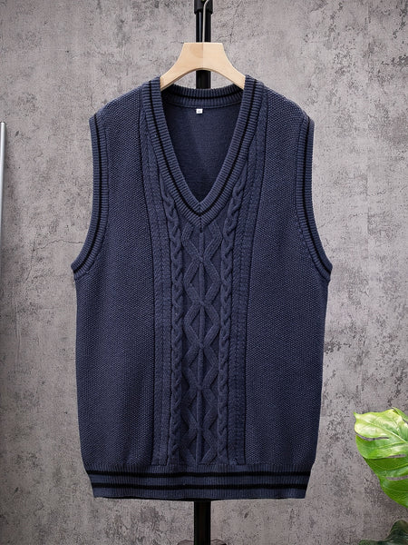kkboxly Casual Sleeveless V-Neck Sweaters, Men's Vertical Stripe Knit ...
